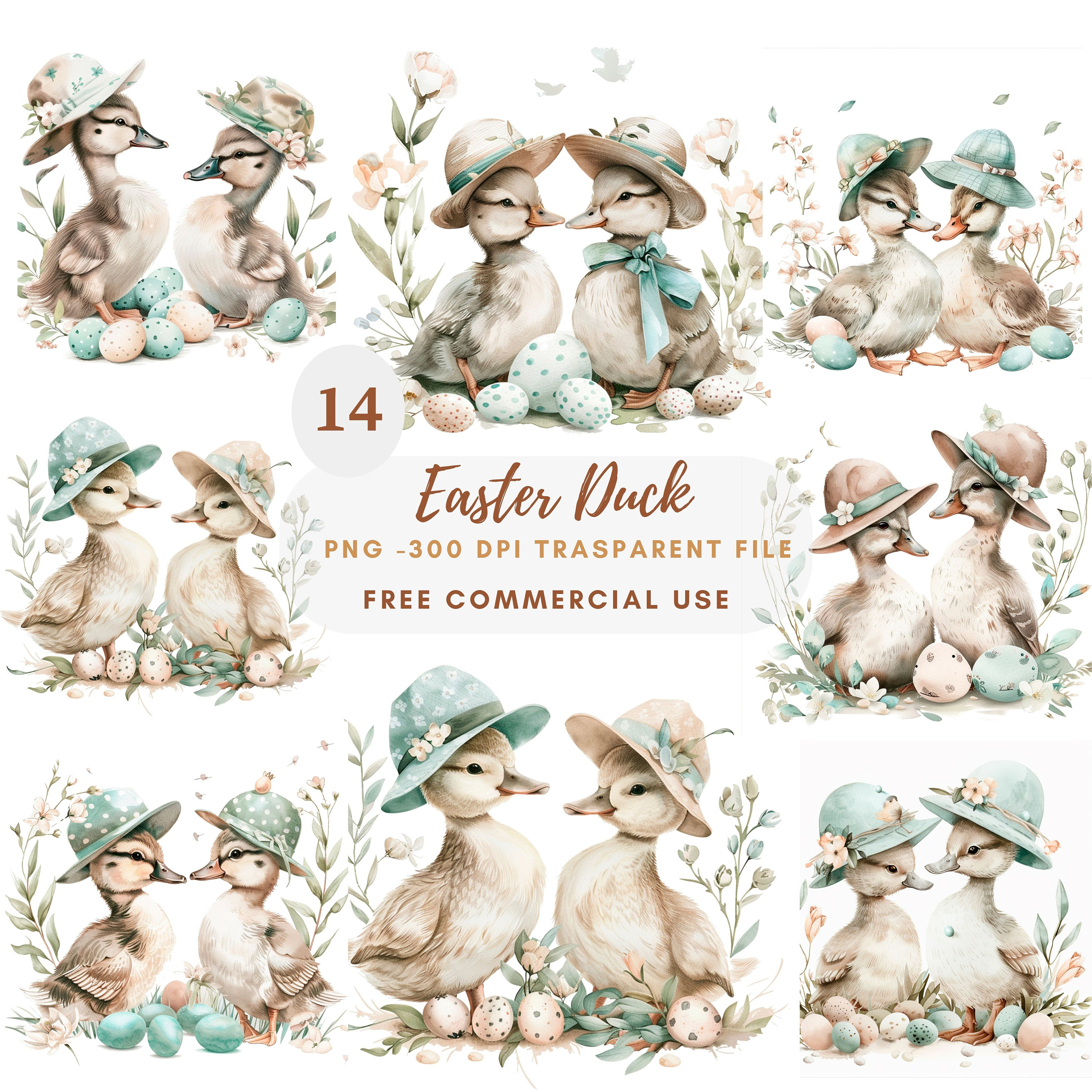 Easter Ducks Clipart PNG Bundle 14 High Quality,pastel Easter ...