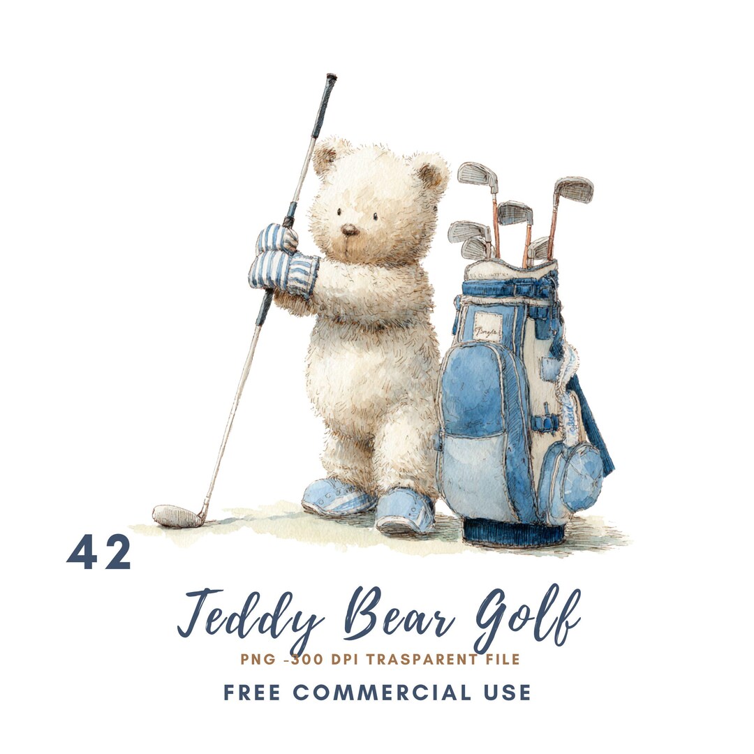 Baby Golf Teddy Bear Clipart Bundle 42 PNG, Watercolor Baby Sport Golf ...
