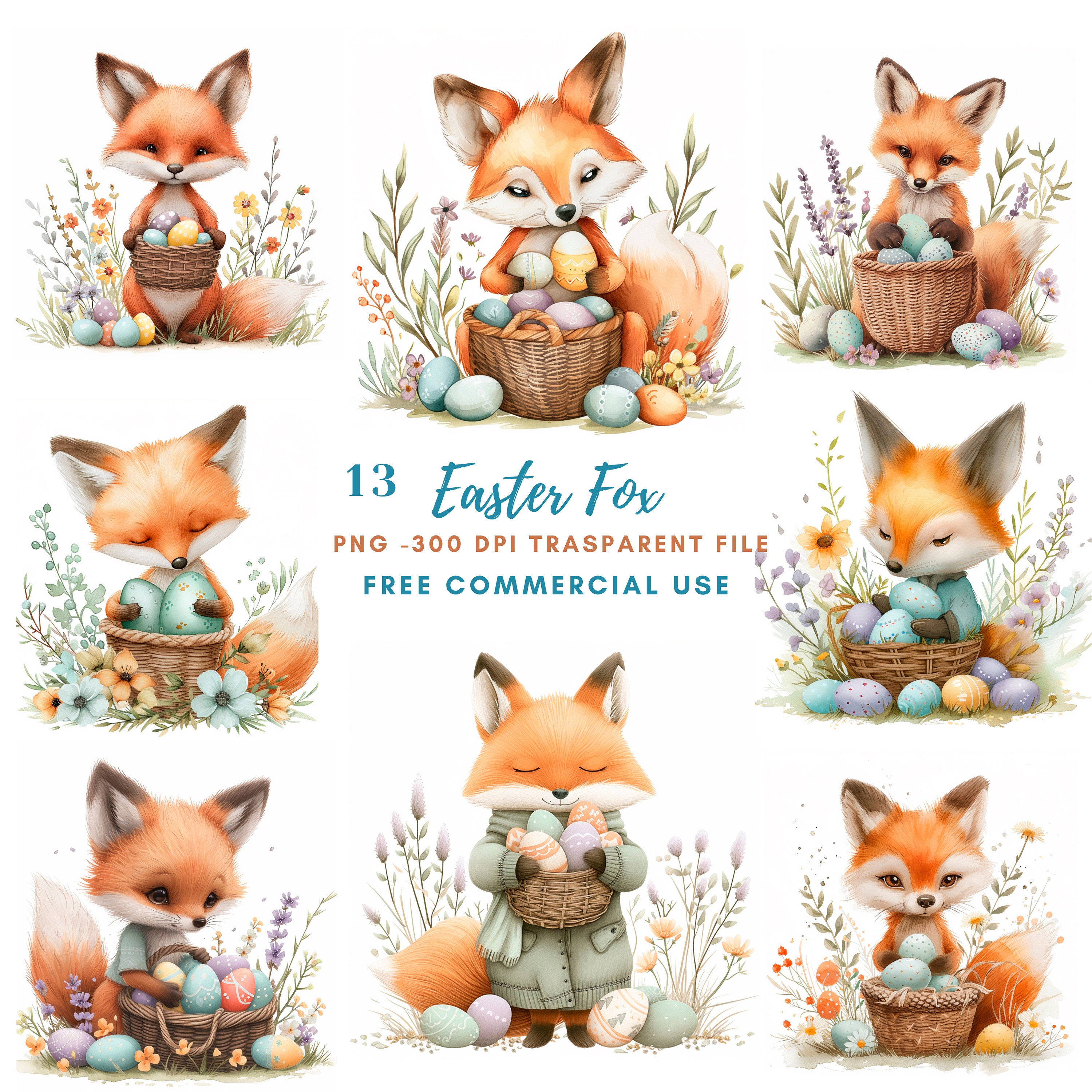Easter Fox Clipart PNG Bundle 13 High Quality JPG, Easter Egg ...