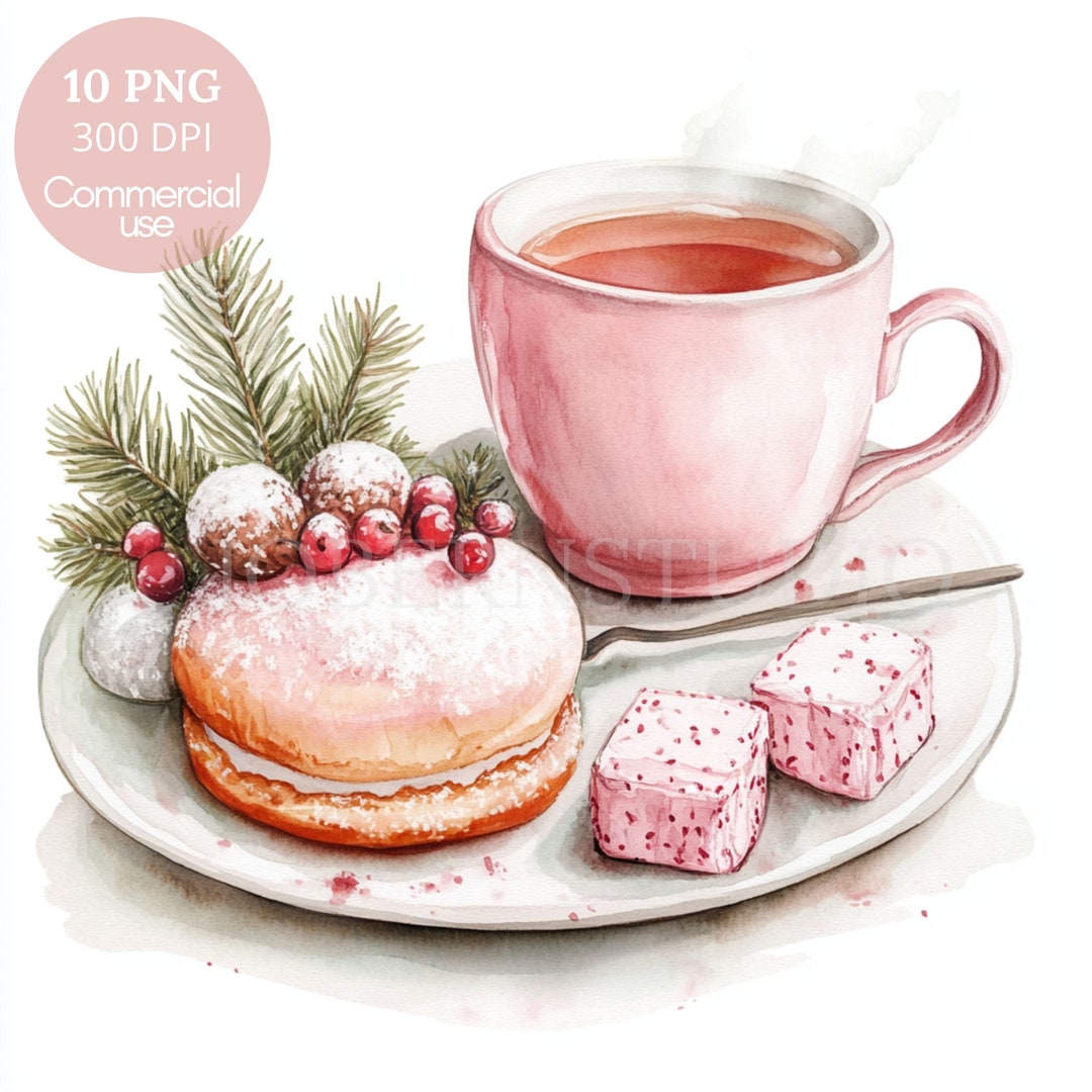Christmas Pink Mug Clipart Bundle 10 High Quality Png,watercolor Cup ...