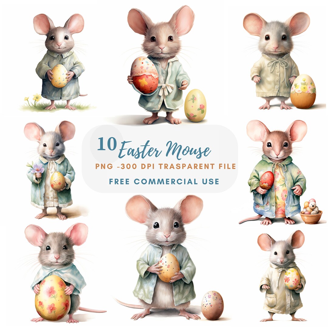 Easter Mouse Clipart PNG Bundle 10 High Quality, Pastel Easter ...