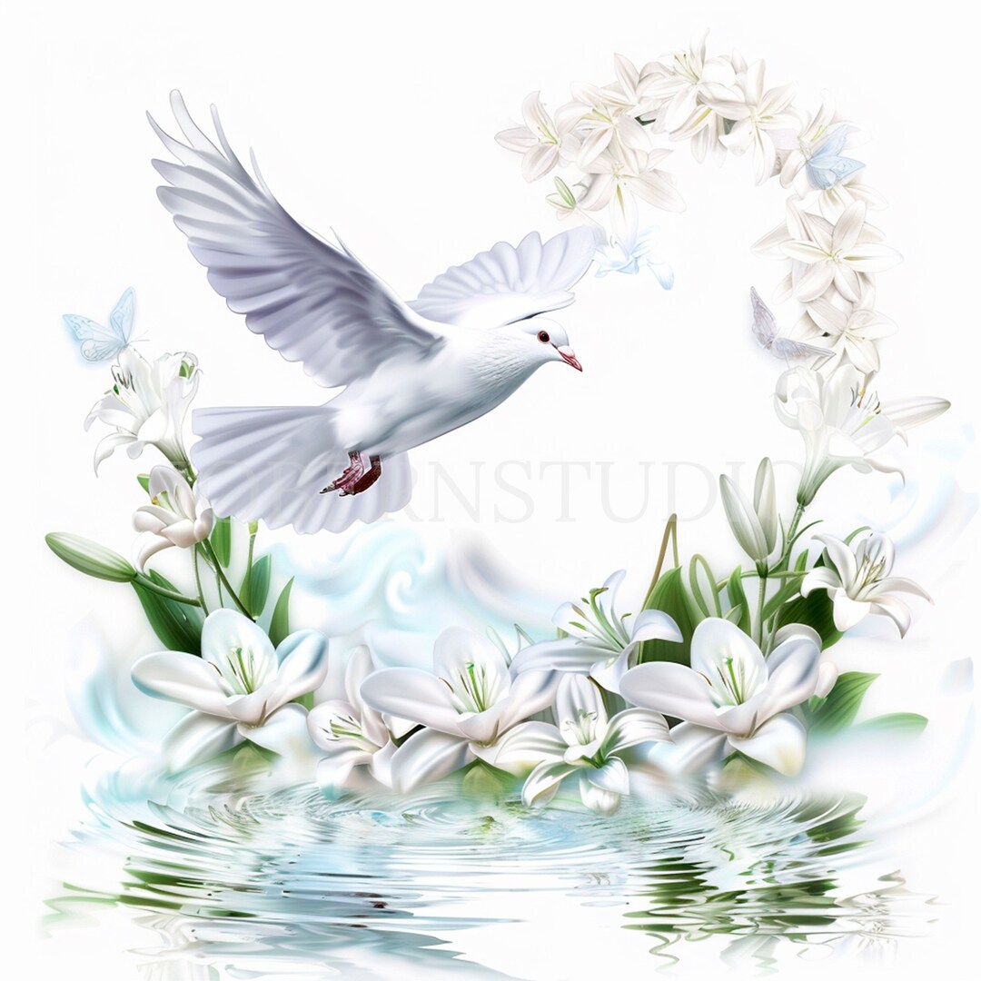 Dove and Lily Clipart Bundle 12 High Quality Png,watercolor Holy Spirit ...