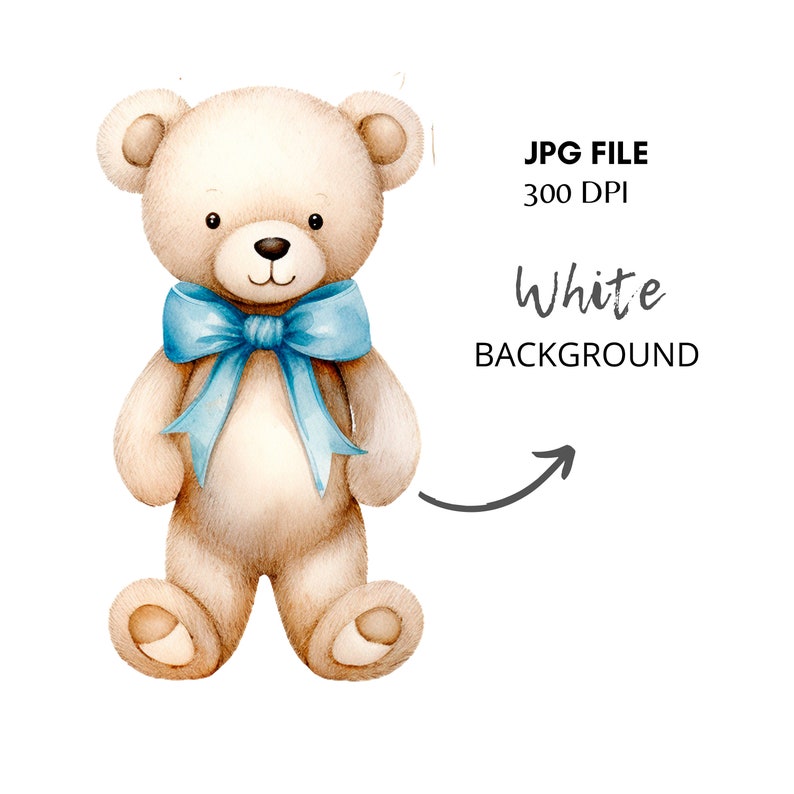 Blue Teddy Bear Watercolor Clipart PNG,25 High Quality Jpgs,digital Download,card Making ...