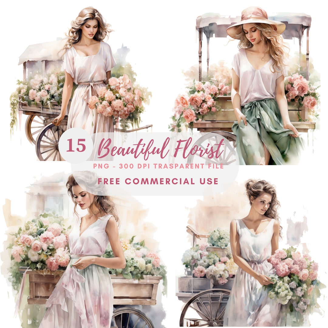 Florist Woman Clipart Png,bundle 15 High Quality Png,digital Download,card Making,digital Paper ...