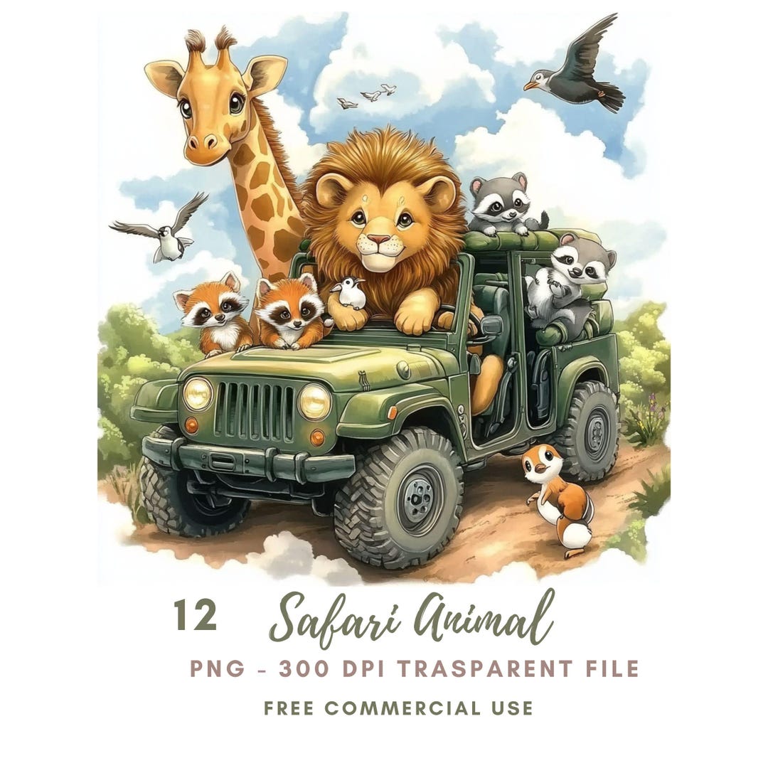 Safari Animal Clipart Bundle 12 High Quality PNG, Watercolor Safari ...
