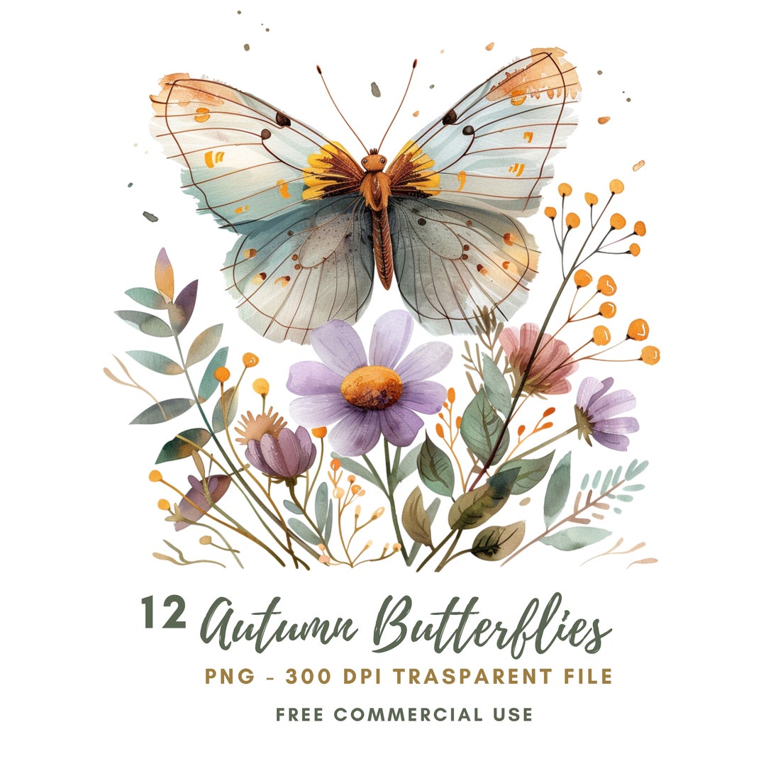 Autumn Butterflies Clipart, Bundle 12 High Quality Png,watercolor ...