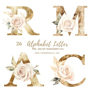Floral Alphabet Letter Clipart Bundle 26 High Quality PNG, Watercolor ...