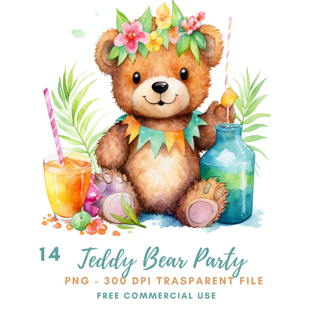 Teddy Bear Party ,watercolor Clipart PNG 14 High Quality,digital ...