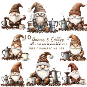 Coffee Gnome Clipart Bundle 10 High Quality PNG, Gnomes and Coffee ...
