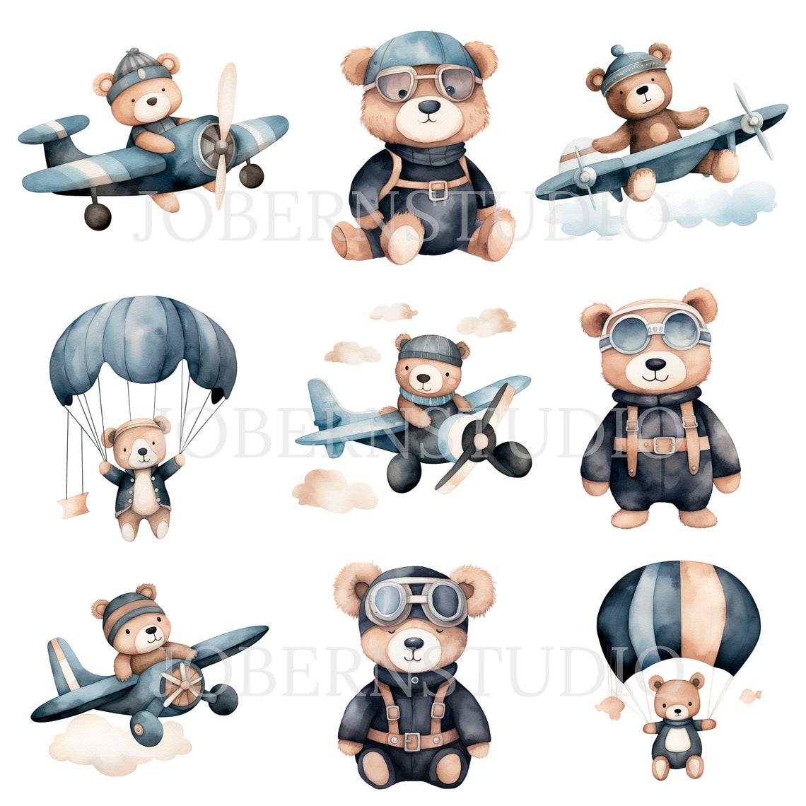 Teddy Bear Aviator Clipart PNG Bundle 15 High Quality Jpg,digital ...