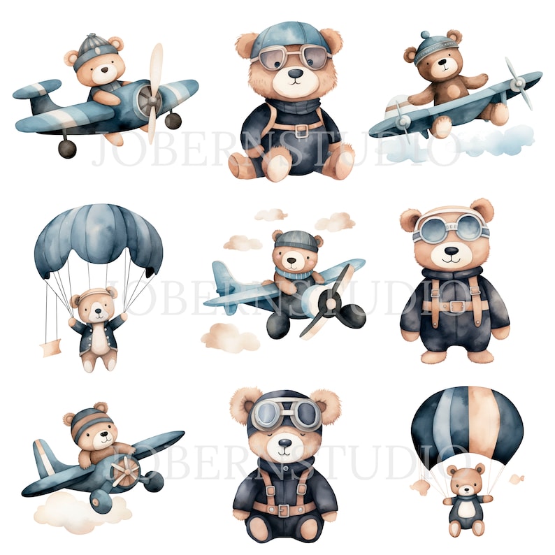 Teddy Bear Aviator Clipart PNG Bundle 15 High Quality Jpg,digital ...