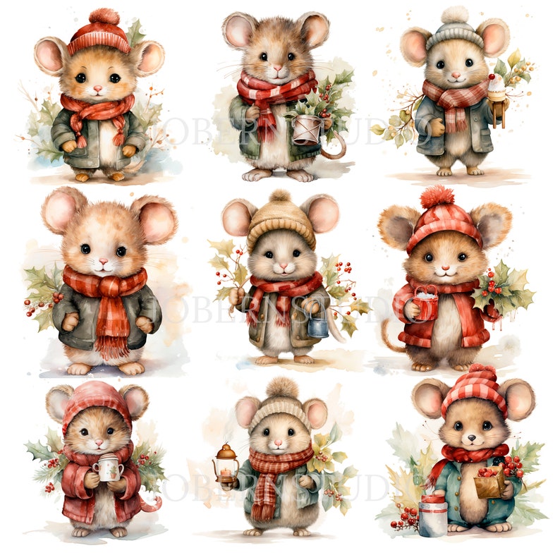 Christmas Mouse Clipart Png,bundle 15 High Quality Jpgs, Digital ...