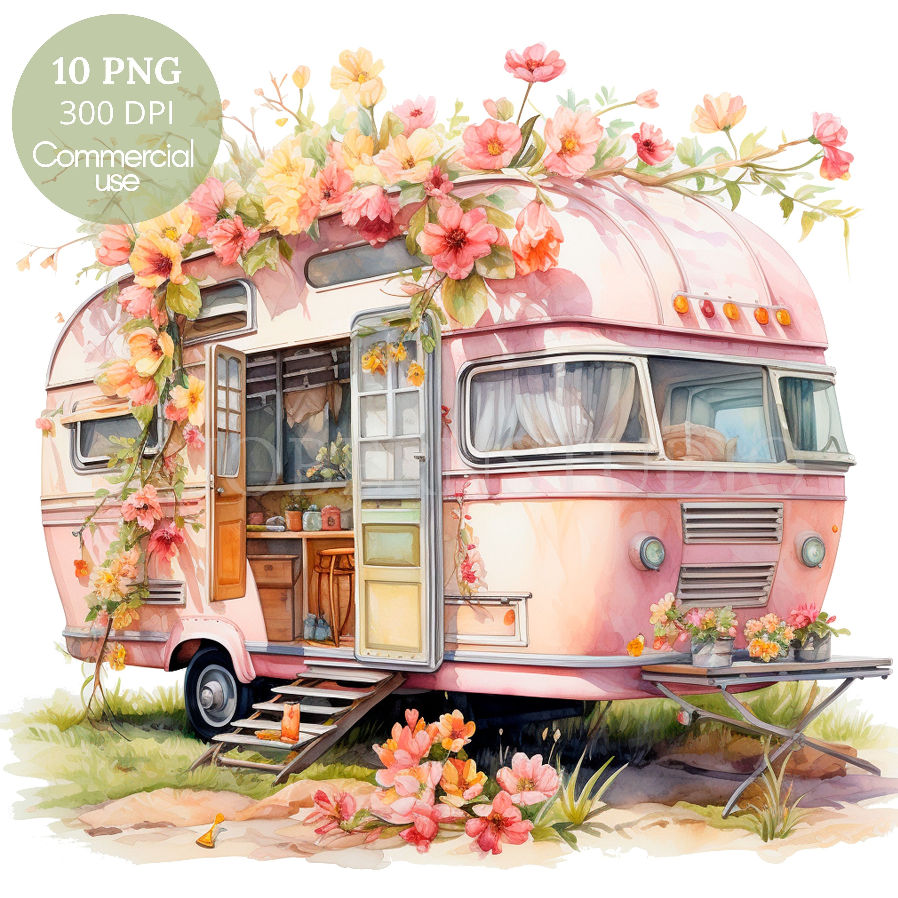 Flower Camper Clipart Png,bundle 10 High Quality,watercolor Spring ...