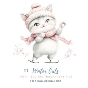 Winter Cat Clipart PNG Bundle 11 High Quality | Winter Skater Cute Cat ...