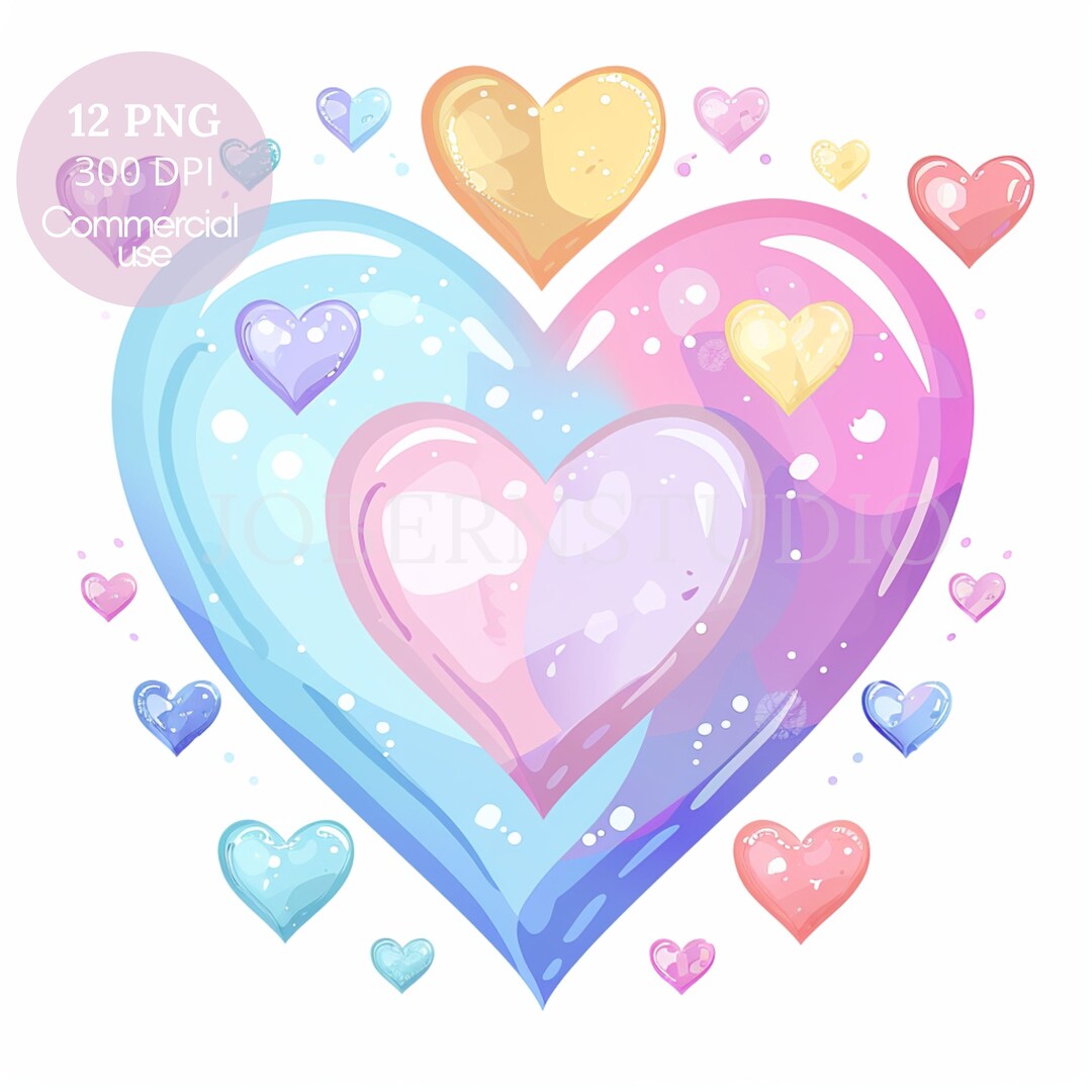 Cute Heart Clipart Bundle 12 High Quality PNG, Watercolor Heart Pastel ...