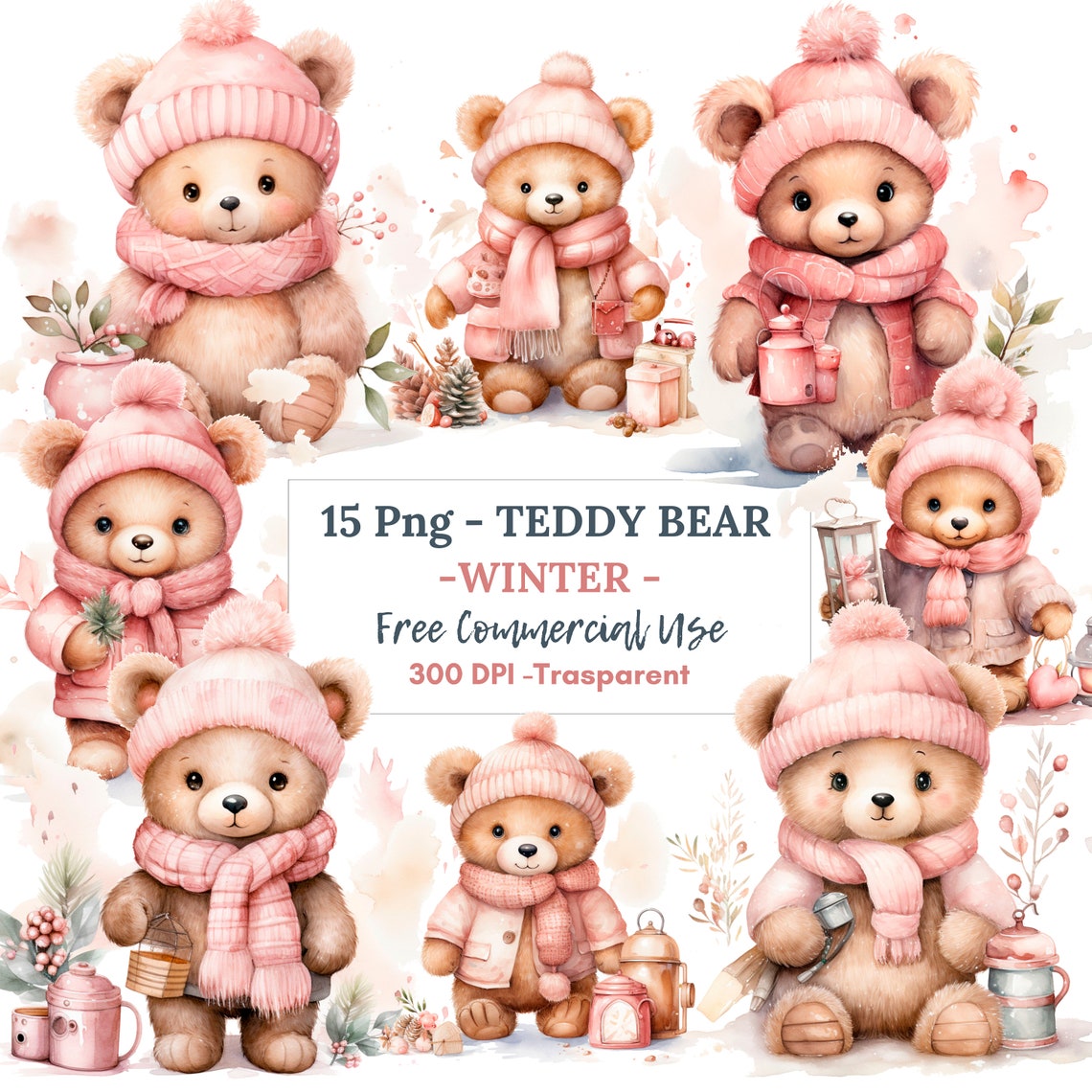 Winter Teddy Bear Clipart Pngbundle 15 High Quality - Etsy