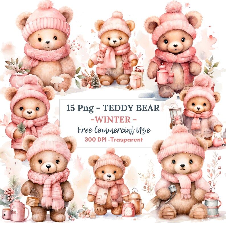 Winter Teddy Bear Clipart Pngbundle 15 High Quality - Etsy