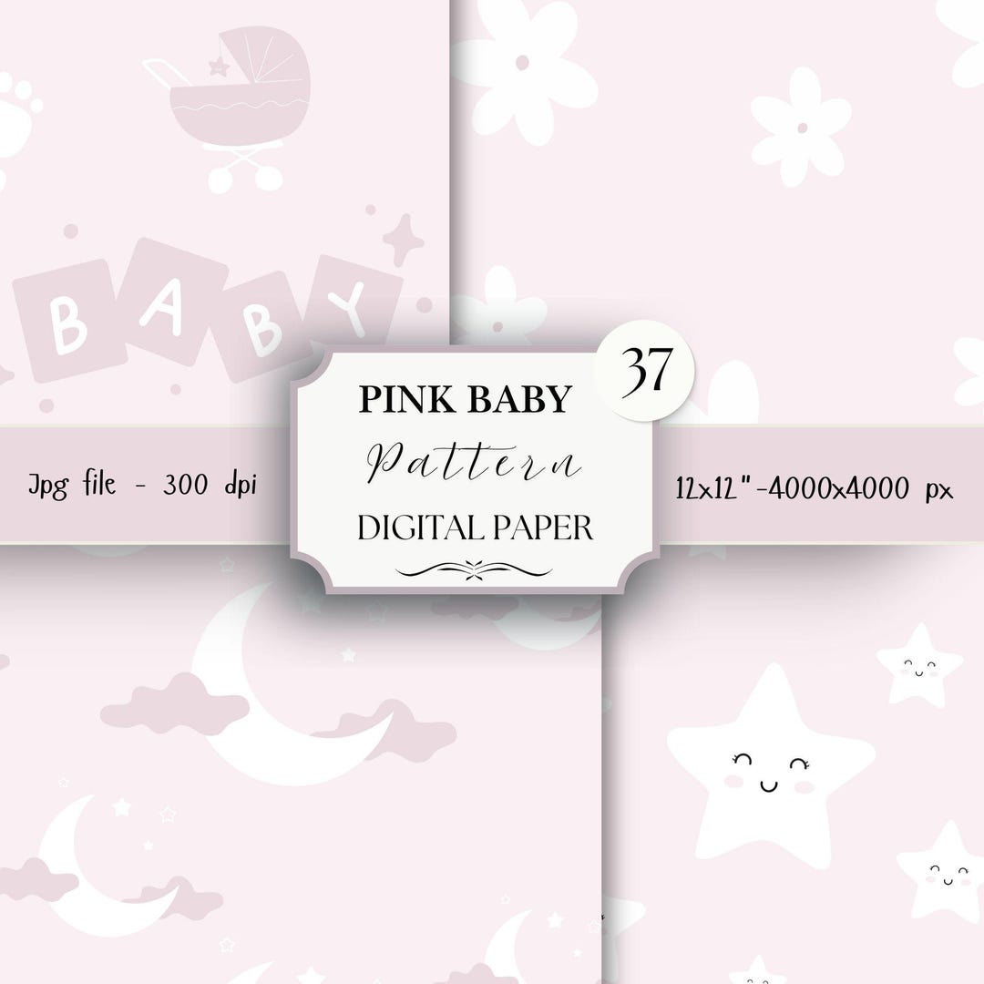 Pink Cute Baby Digital Paper Pack- 37 Nursery Scrapbook Junk Journal ...