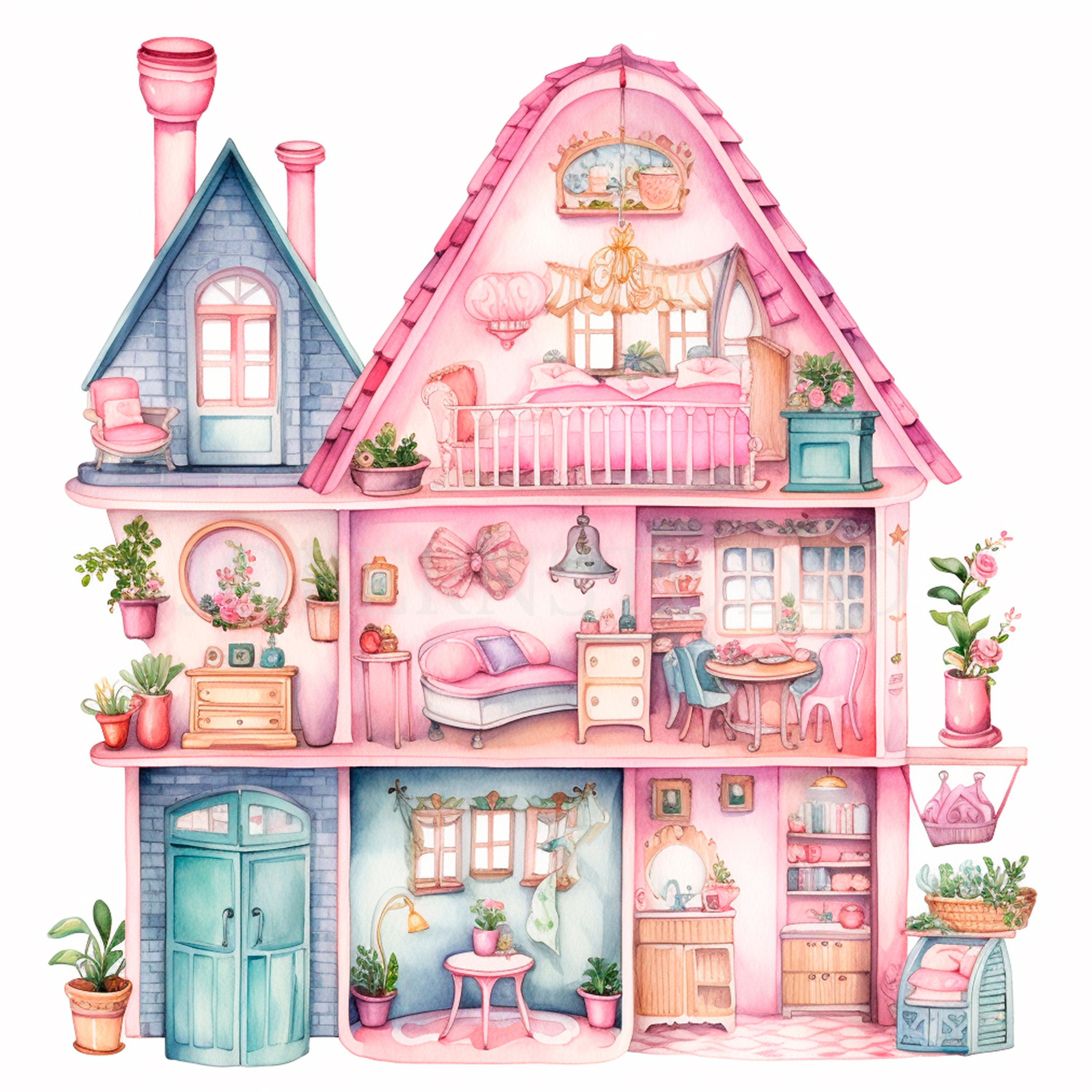 Pink Dollhouse Clipart Png,bundle 15 High Quality,toy Home,digital ...