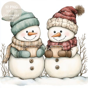Watercolor Christmas Snowman Clipart Png,bundle 12 High Quality ...