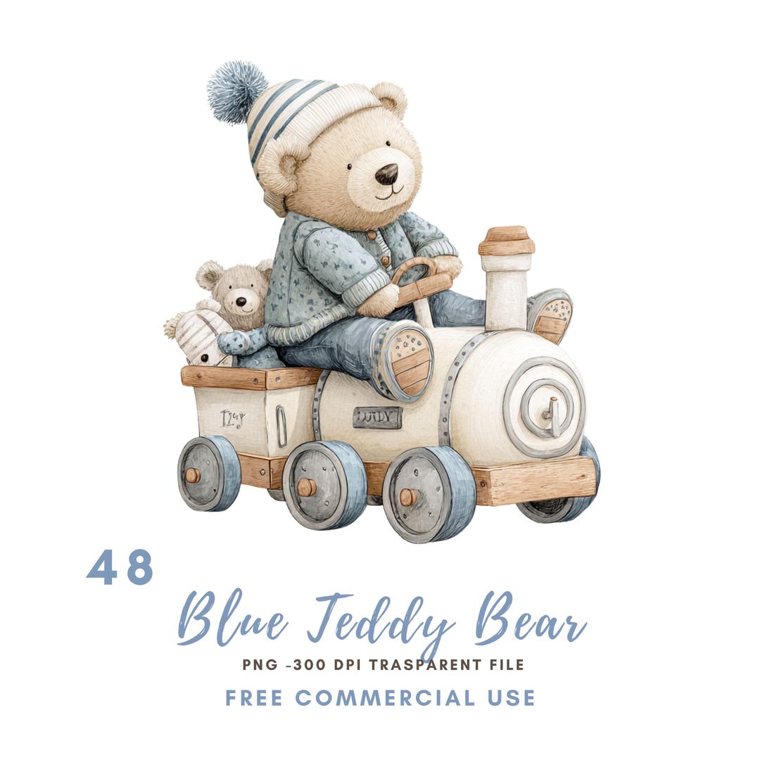 Blue Teddy Bear Nursery Clipart,bundle 48 Png,watercolor It's a Boy ...