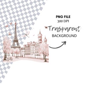 Paris Cityscape Clipart Png,bundle 16 High Quality,watercolor Pink City ...