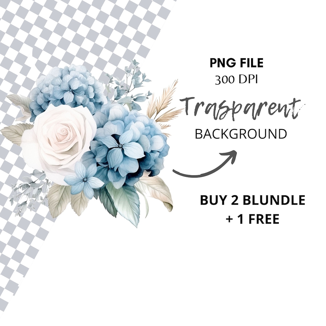 Blue Flower Clipart Bundle 10 High Quality PNG, Watercolor Wedding ...