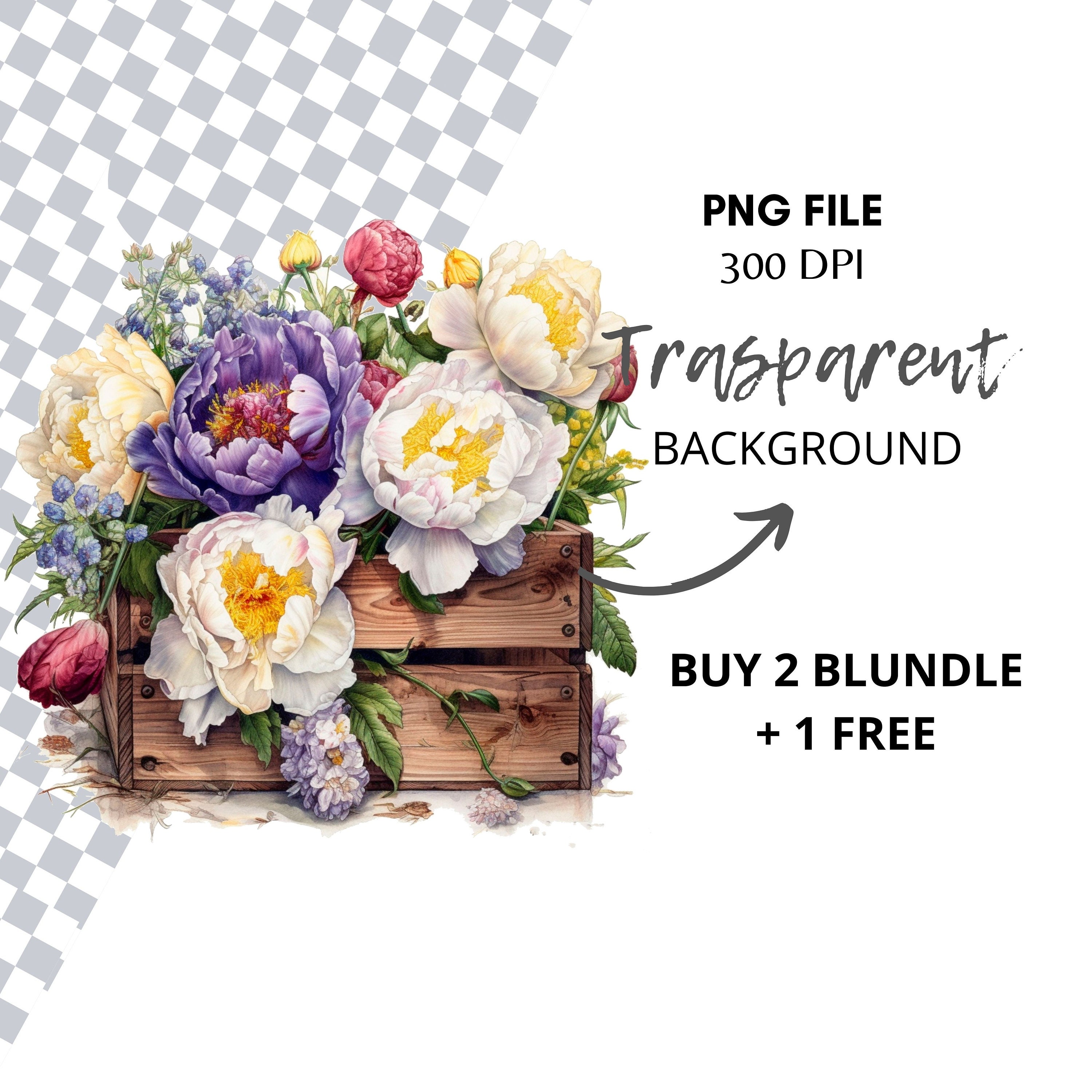 Box Flower Clipart Bundle 10 High Quality PNG, Watercolor Flower ...