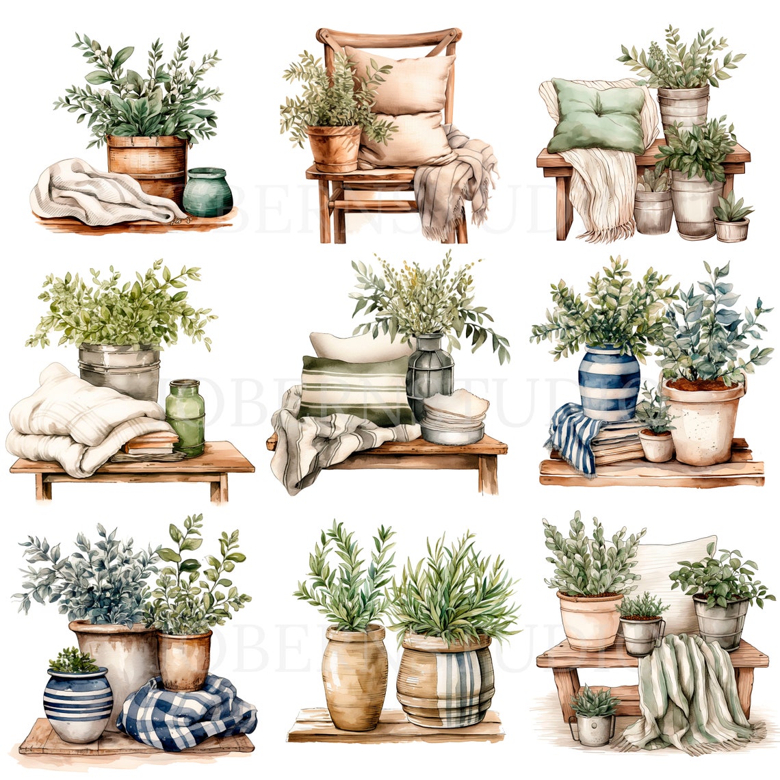 Home Decor Clipart Bundle 13 High Quality Png,watercolor Living Room ...