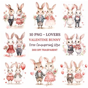 Valentine Bunny Clipart PNG Bundle 10 High Quality Jpg,watercolor ...
