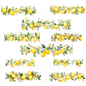 Lemon Garland Clipart Bundle 10 High Quality PNG, Watercolor Fruit ...