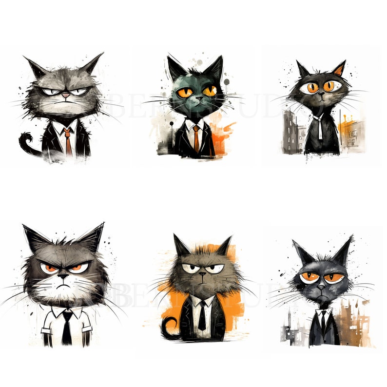 Crazy Cat Clipart PNG Bundle 15 High Quality Jpg,funny Grumpy Black ...