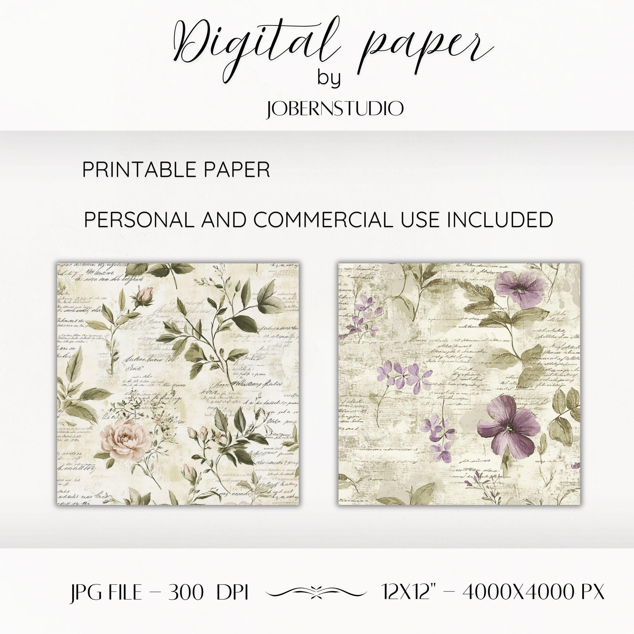 Shabby Chic Digital Paper Pack -20 Vintage Word Scrapbook Junk Journal ...