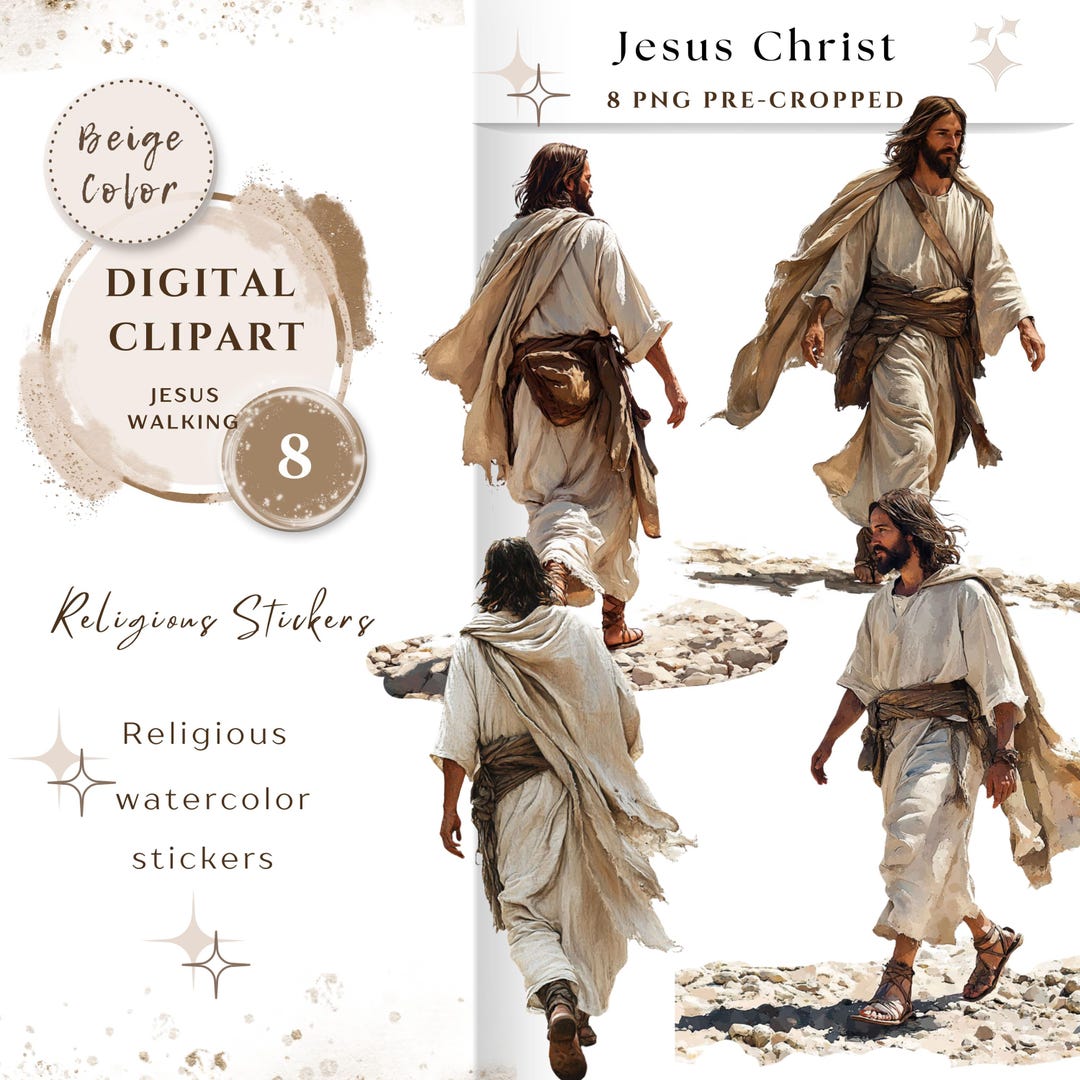 Jesus Christ Clipart Bundle 8 High Quality Png,watercolor Jesus Walking ...
