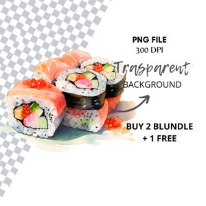 Tasty Sushi Clipart Bundle 15 High Quality Png,watercolor Japanese Food ...