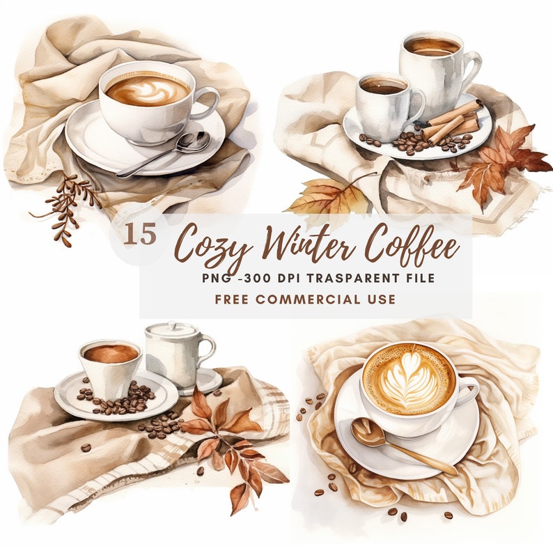 Cozy Winter Coffee Clipart Png,bundle 15 High Quality Jpg,watercolor ...