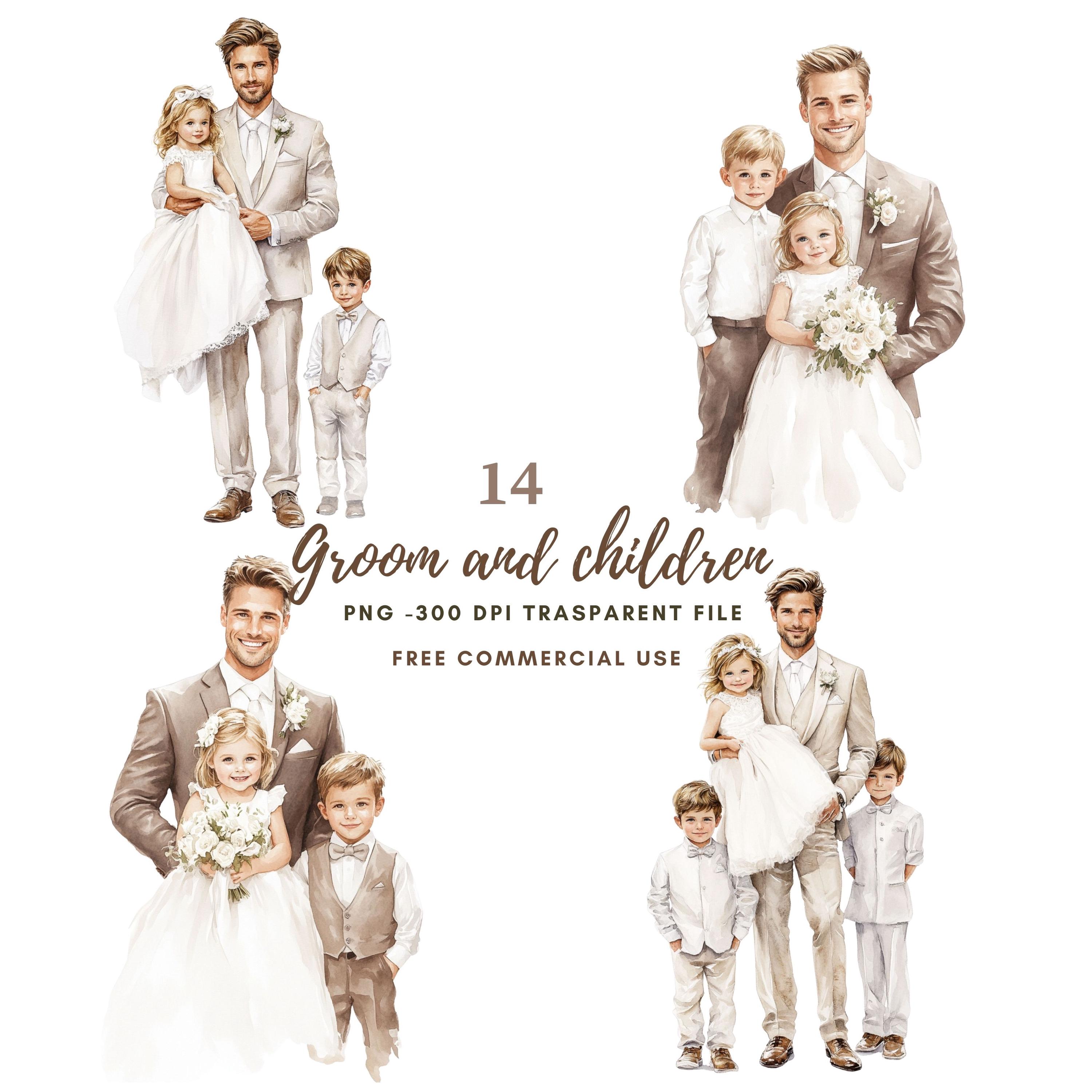 Watercolor Wedding Groom and Children 16 Clipart PNG| First Communion ...
