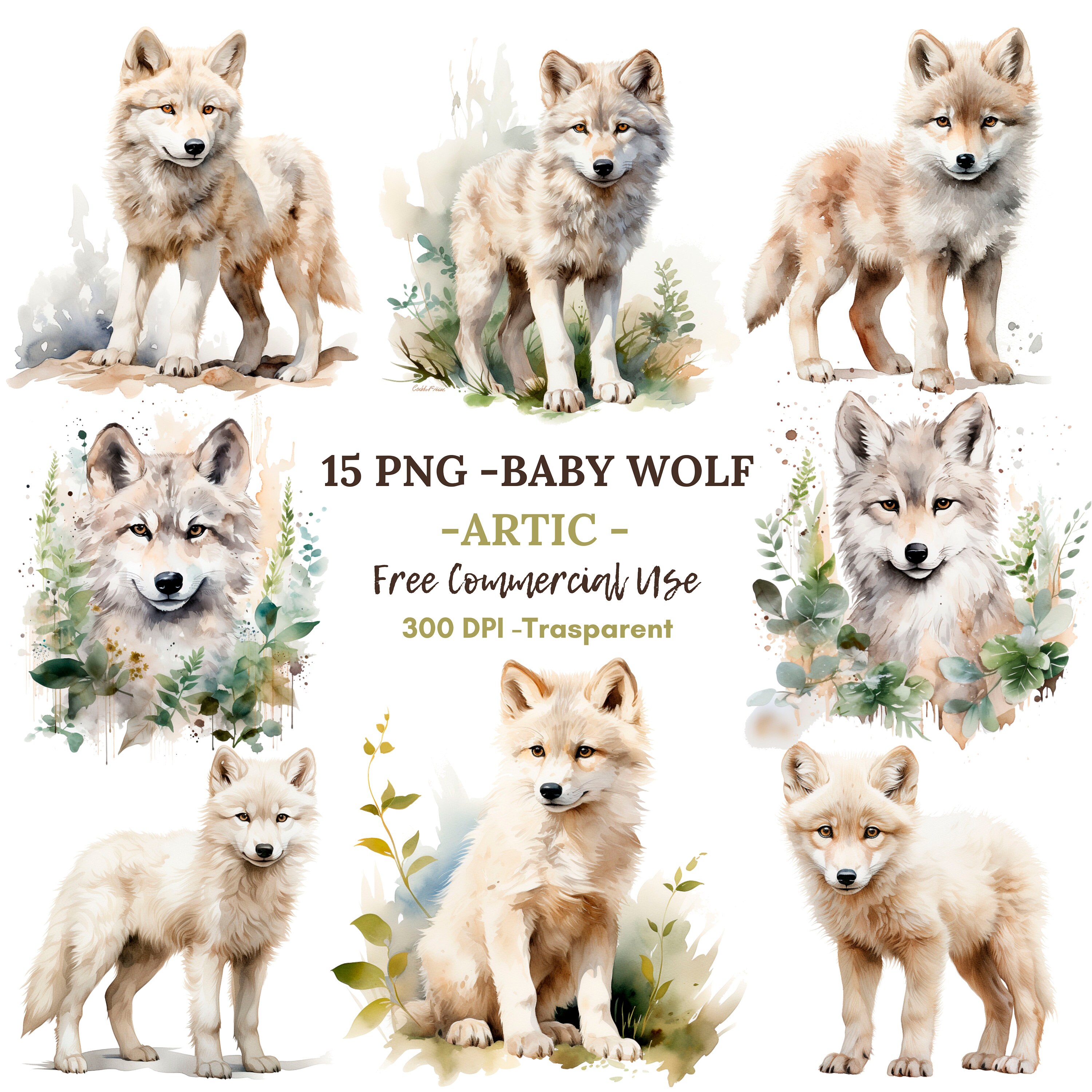 Baby Wolf Arctic Clipart Png,bundle 15 High Quality Jpg,digital ...