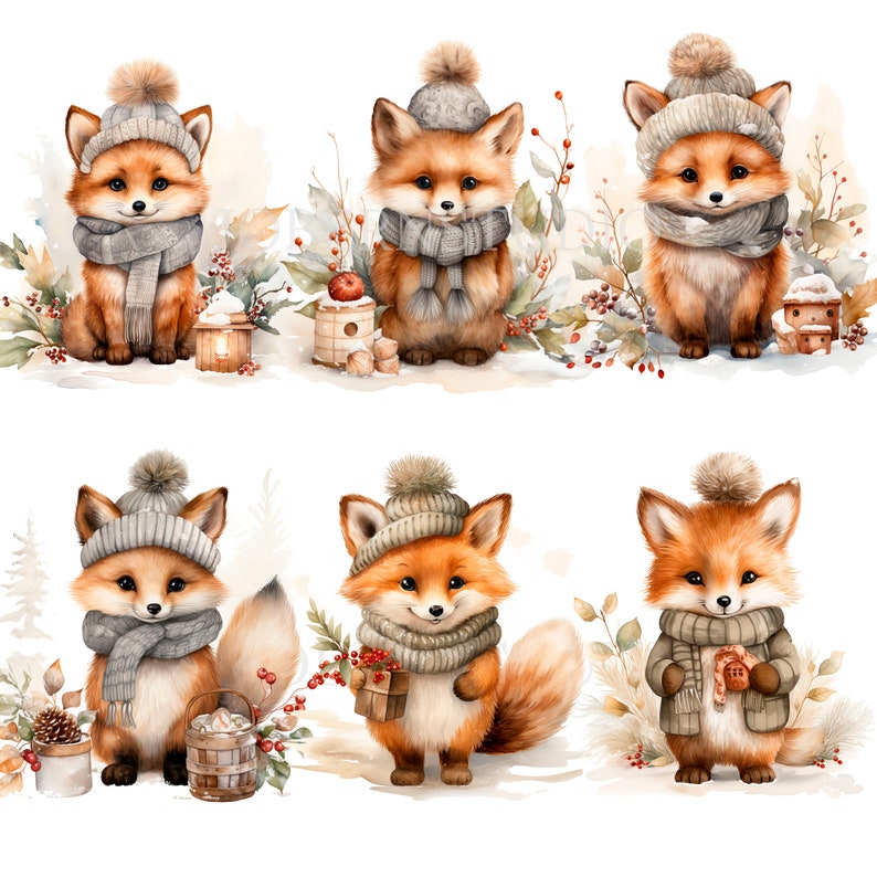 Christmas Fox Clipart Pngbundle 15 High Quality Jpgdigital - Etsy