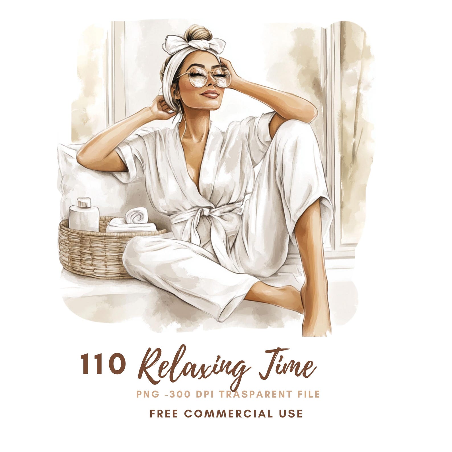 Watercolor Relaxing Time Woman Clipart Png,bundle 110 High Quality ...
