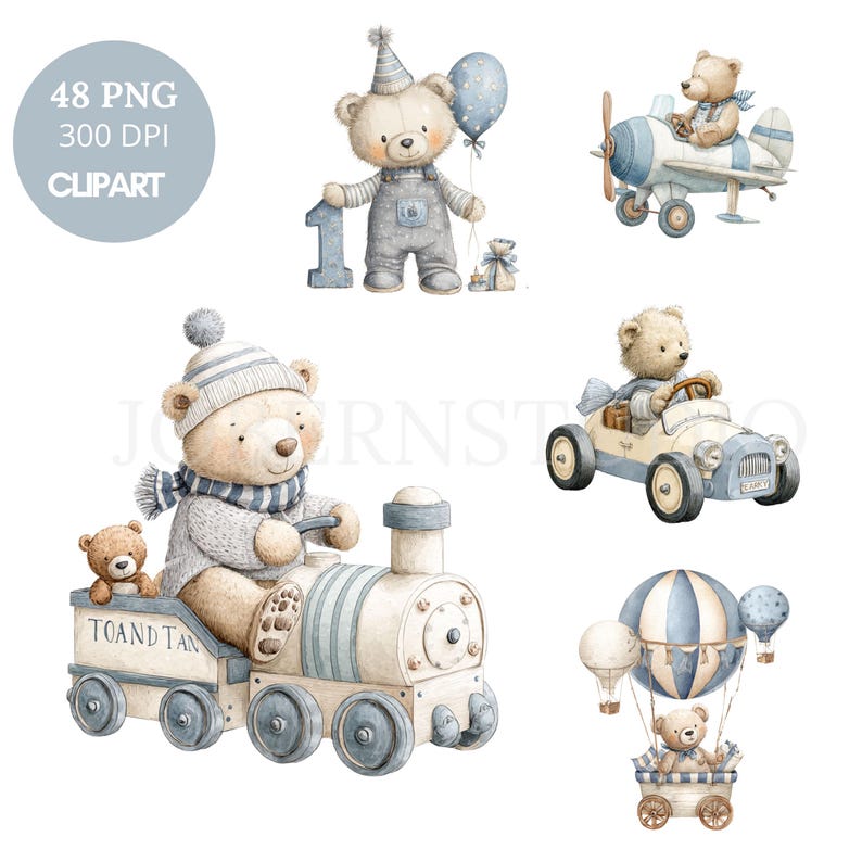Blue Teddy Bear Nursery Clipart,bundle 48 Png,watercolor It's a Boy ...