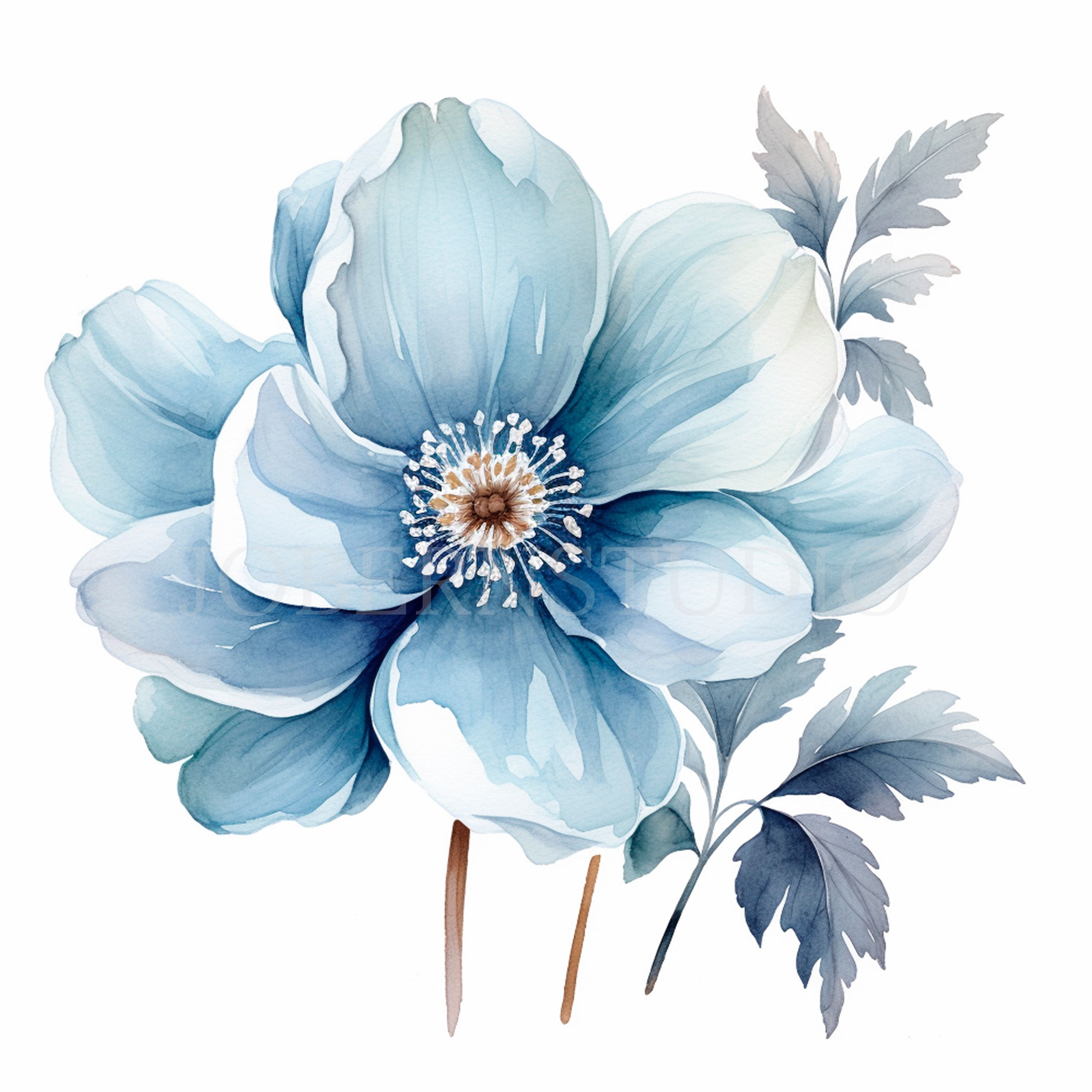 Blue Flower Clipart Bundle 10 High Quality PNG, Watercolor Floral ...