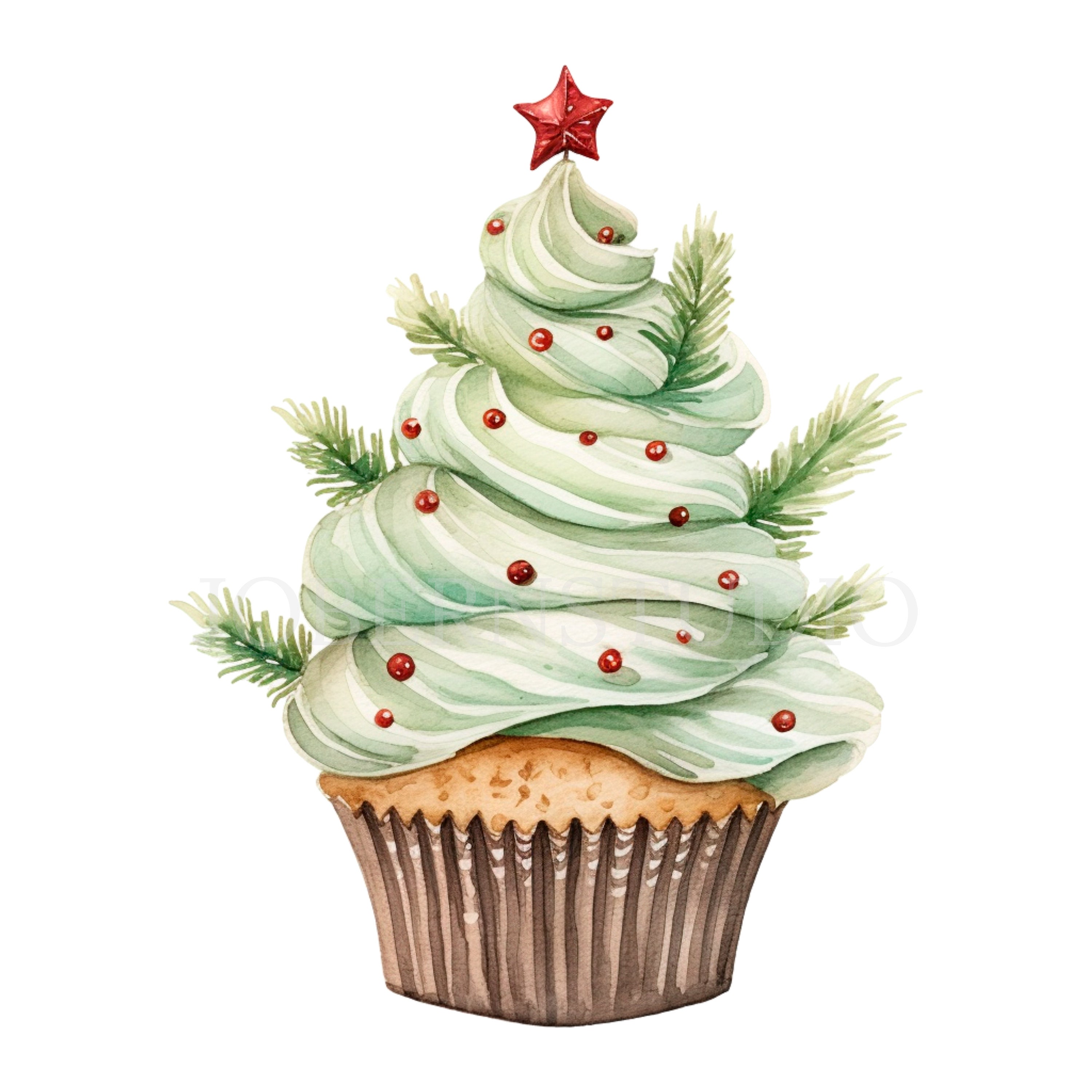 Christmas Tree Cupcake Clipart,bundle 15 High Quality Png,watercolor ...