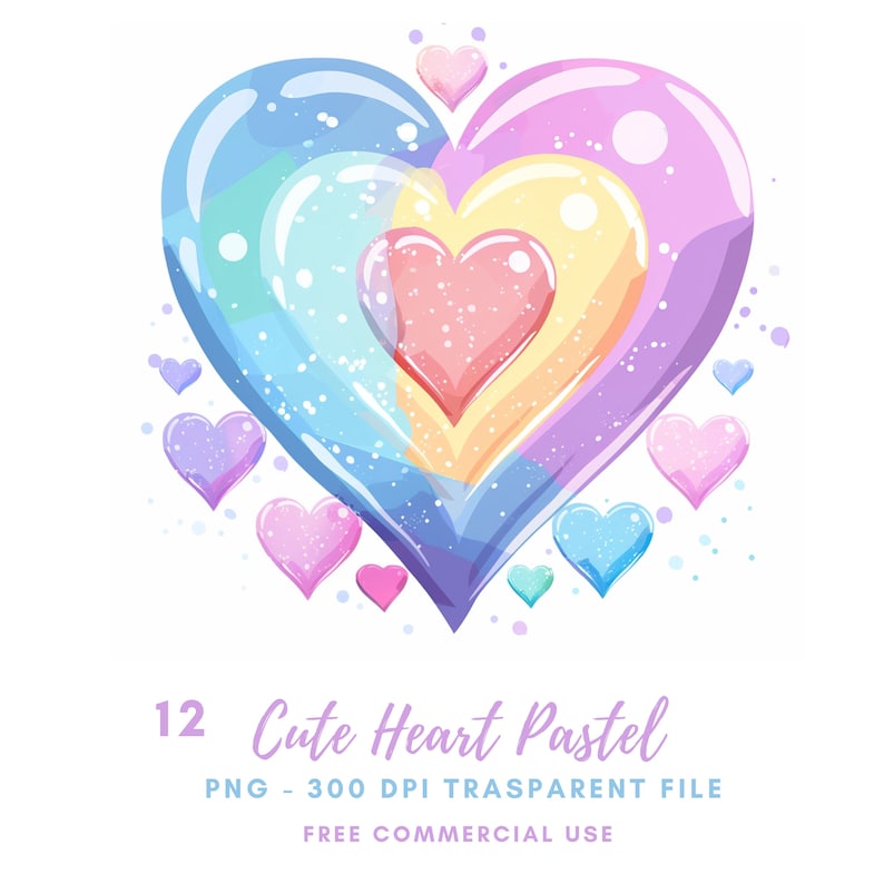 Watercolor Cute Heart Clipart Bundle 12 High Quality PNG, Heart Pastel ...