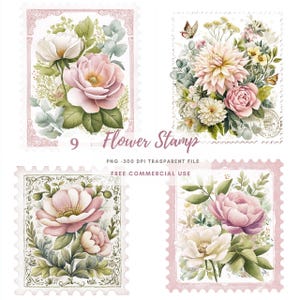 Flower Stamp,stamp Floral Clipart Bundle 9 High Quality Png,watercolor ...