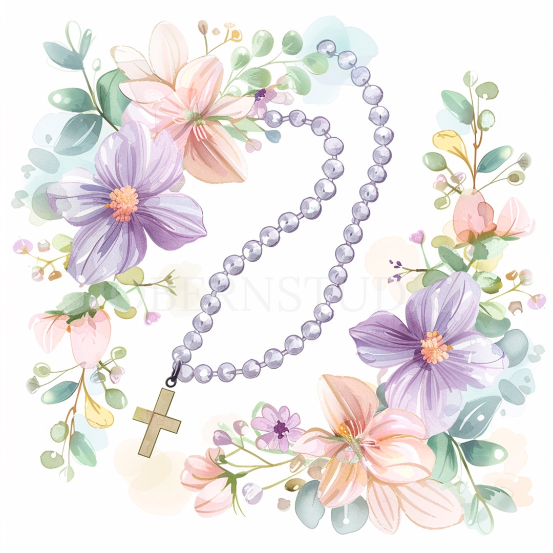 Flower Rosary Clipart Bundle 20 High Quality Png,cross Watercolor ...