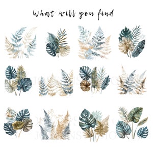 Boho Leaves Clipart Bundle 12 High Quality PNG, Watercolor Green Leaves ...