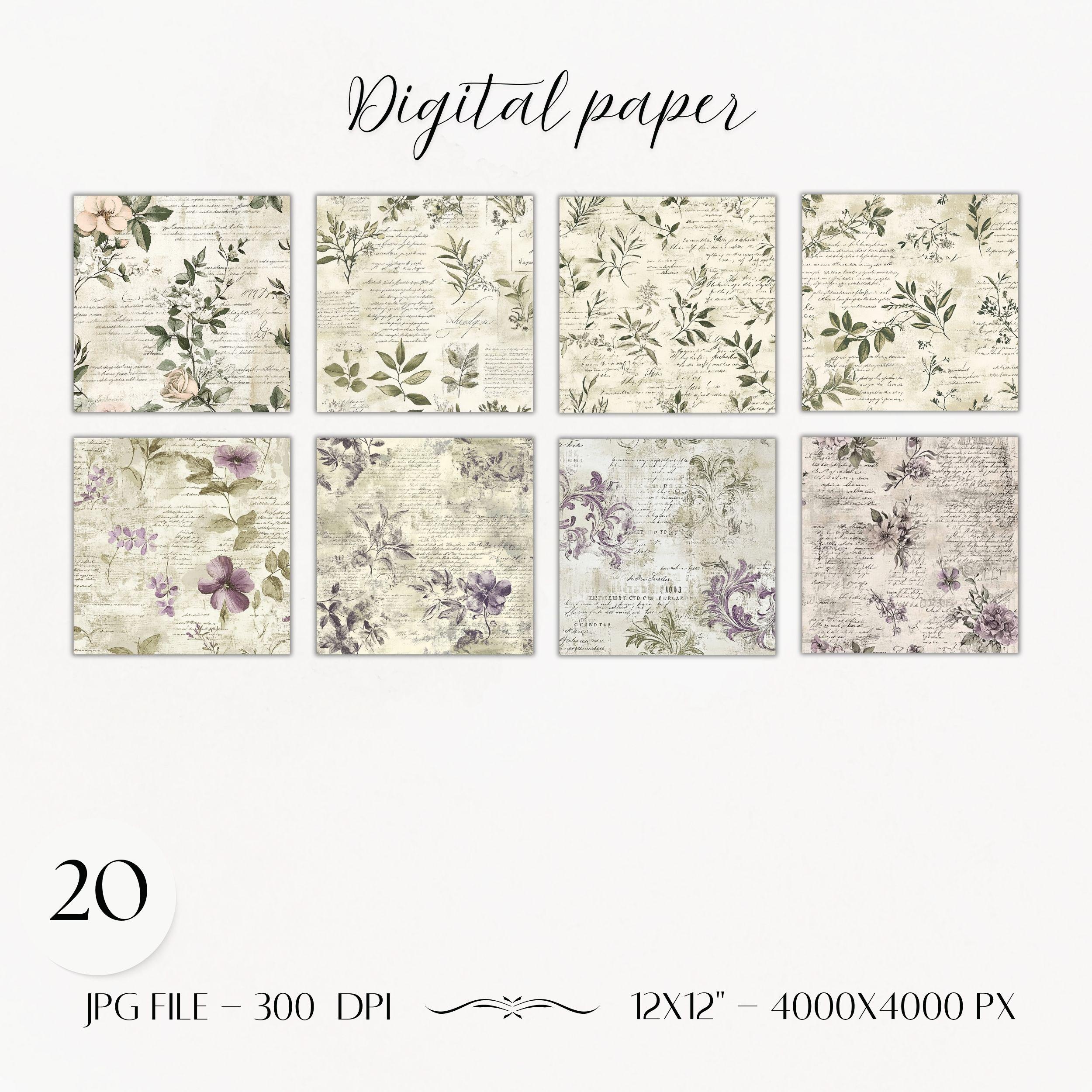 Shabby Chic Digital Paper Pack -20 Vintage Word Scrapbook Junk Journal ...