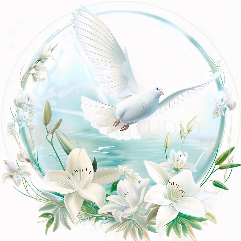 Dove and Lily Clipart Bundle 12 High Quality Png,watercolor Holy Spirit ...
