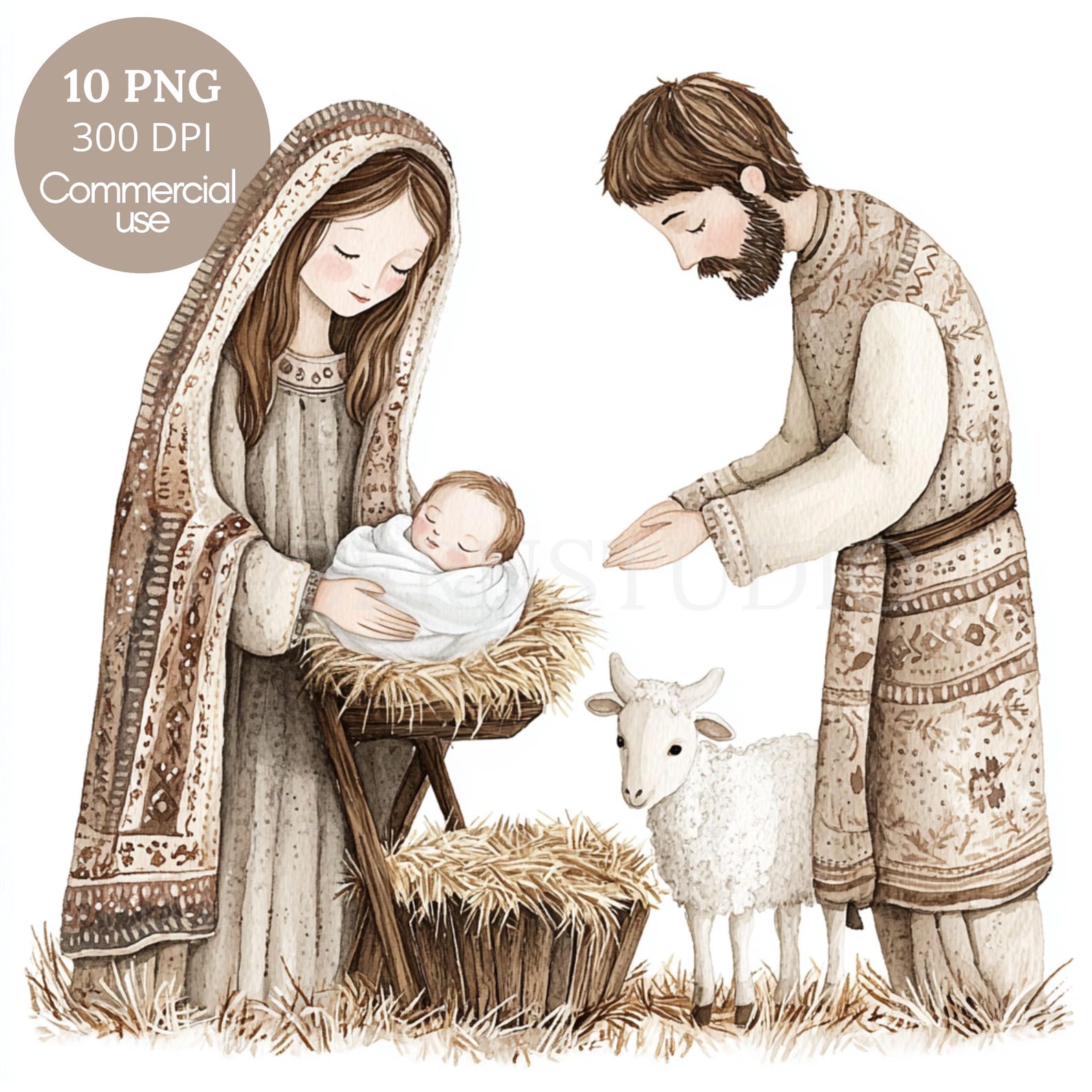 Nativity Clipart Bundle 10 High Quality Png,watercolor Nativity Sacred ...